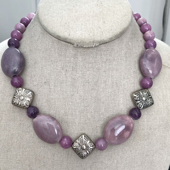 Jewelry | Pretty Purple Beaded Acrylic Fashion Statement Necklace ...